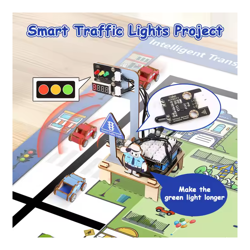 Acebott QE027 ESP32 Easy-Plug Intelligent Transportation Kit for STEM Education and Programming ...